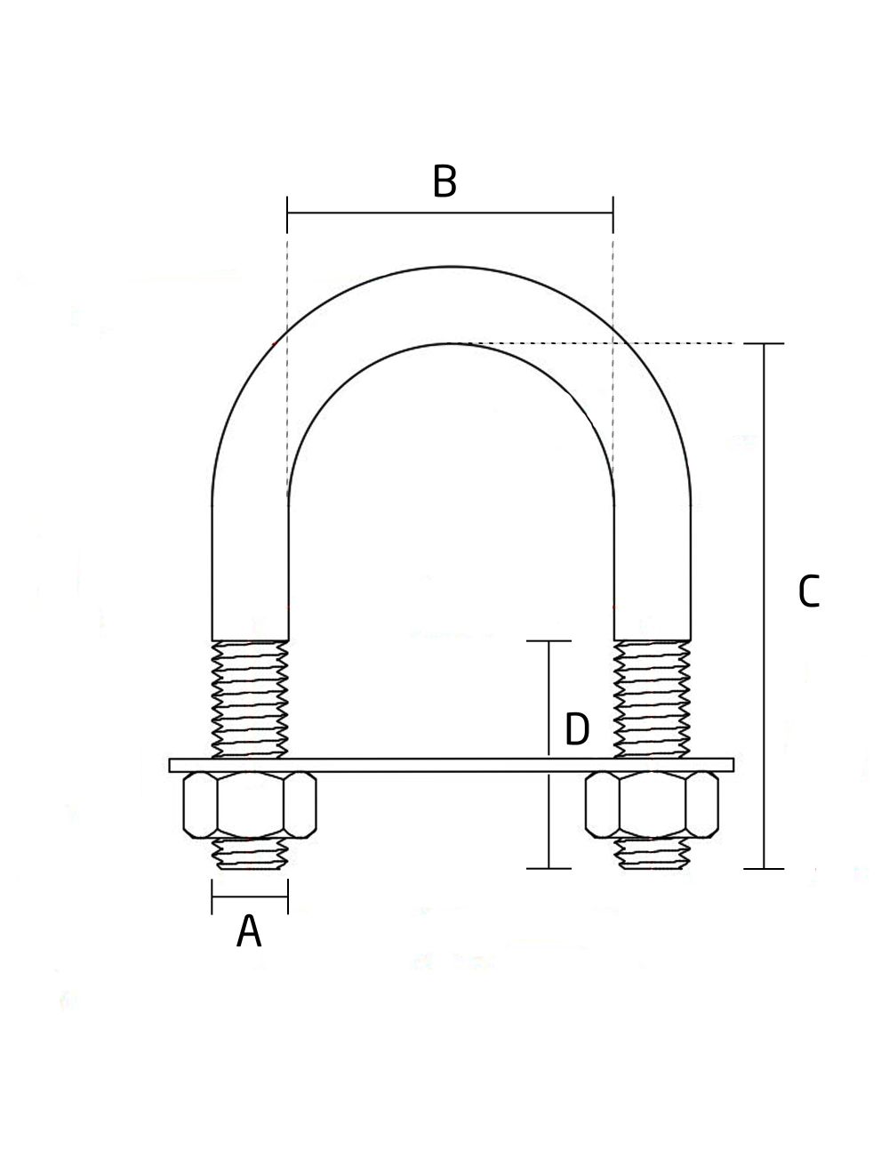 5/16" X 2-1/2" X 5" Round Bend U-Bolt With Plate & Nuts Stainless Steel
