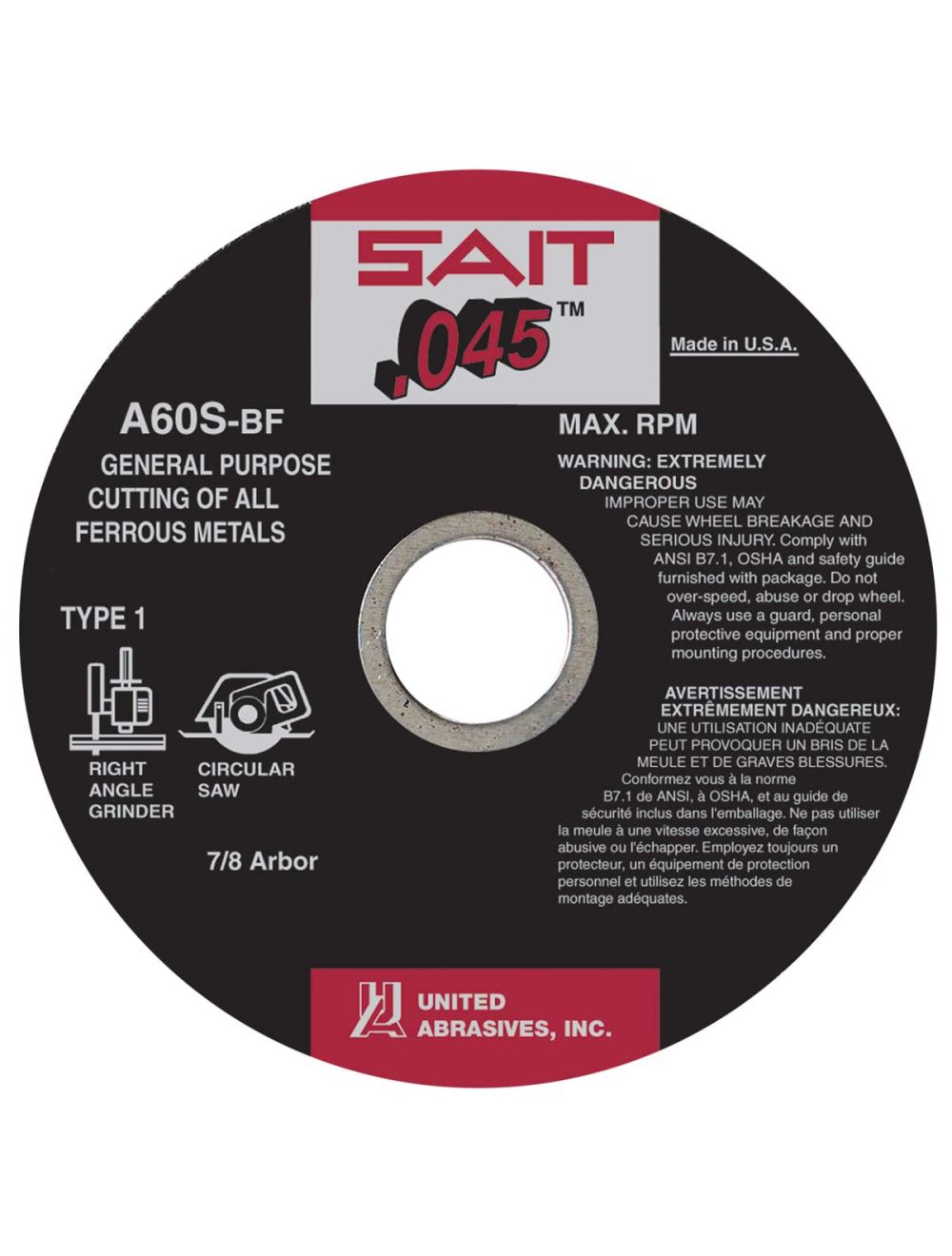 Sait 23106 6" x 0.045" x 7/8" A60S Type 1 Cutting Wheel