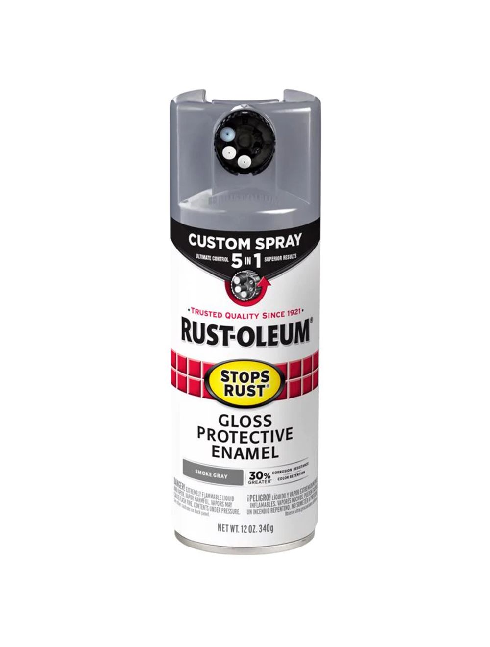 Rust-Oleum 376897 12 oz. Protective Enamel Gloss Smoke Gray Spray Paint With Custom Spray 5-in-1
