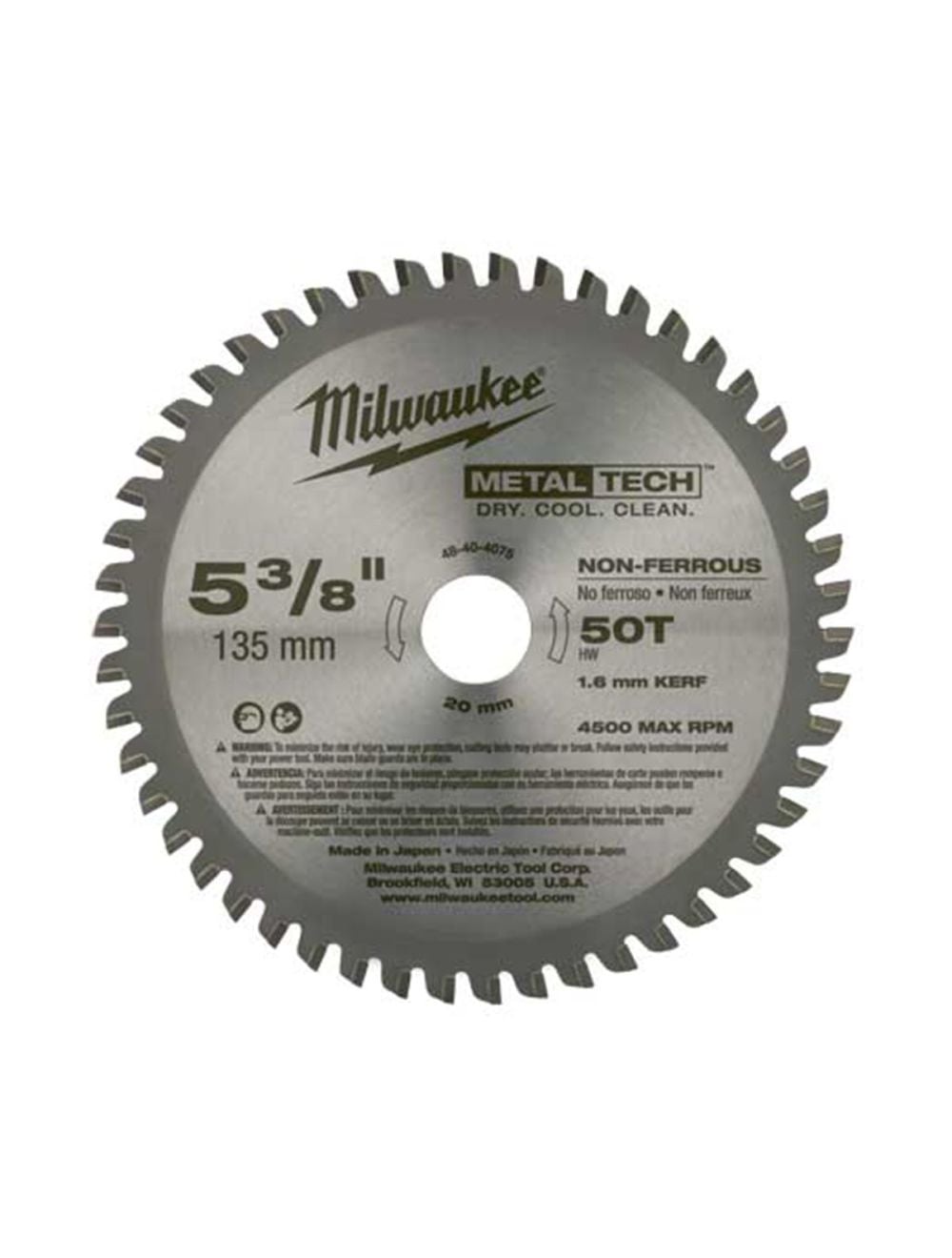 Milwaukee 48-40-4075 5-3/8" 50T Aluminum Cutting Circular Saw Blade