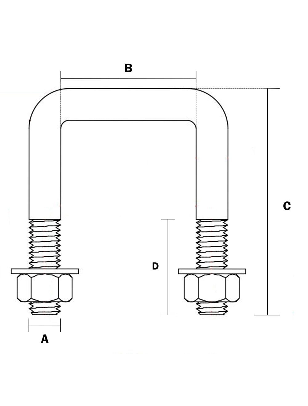 3/8" X 4" X 7" Square Bend U-Bolt With 2 Nuts & 2 Washers Hot Galvanized