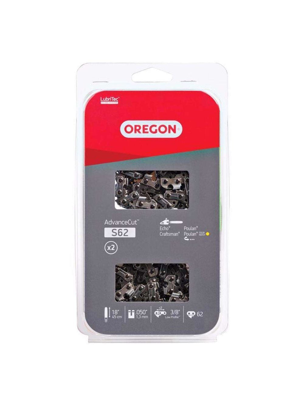 Oregon S62T 18" Chainsaw Chain 62 Links - 2 Pack