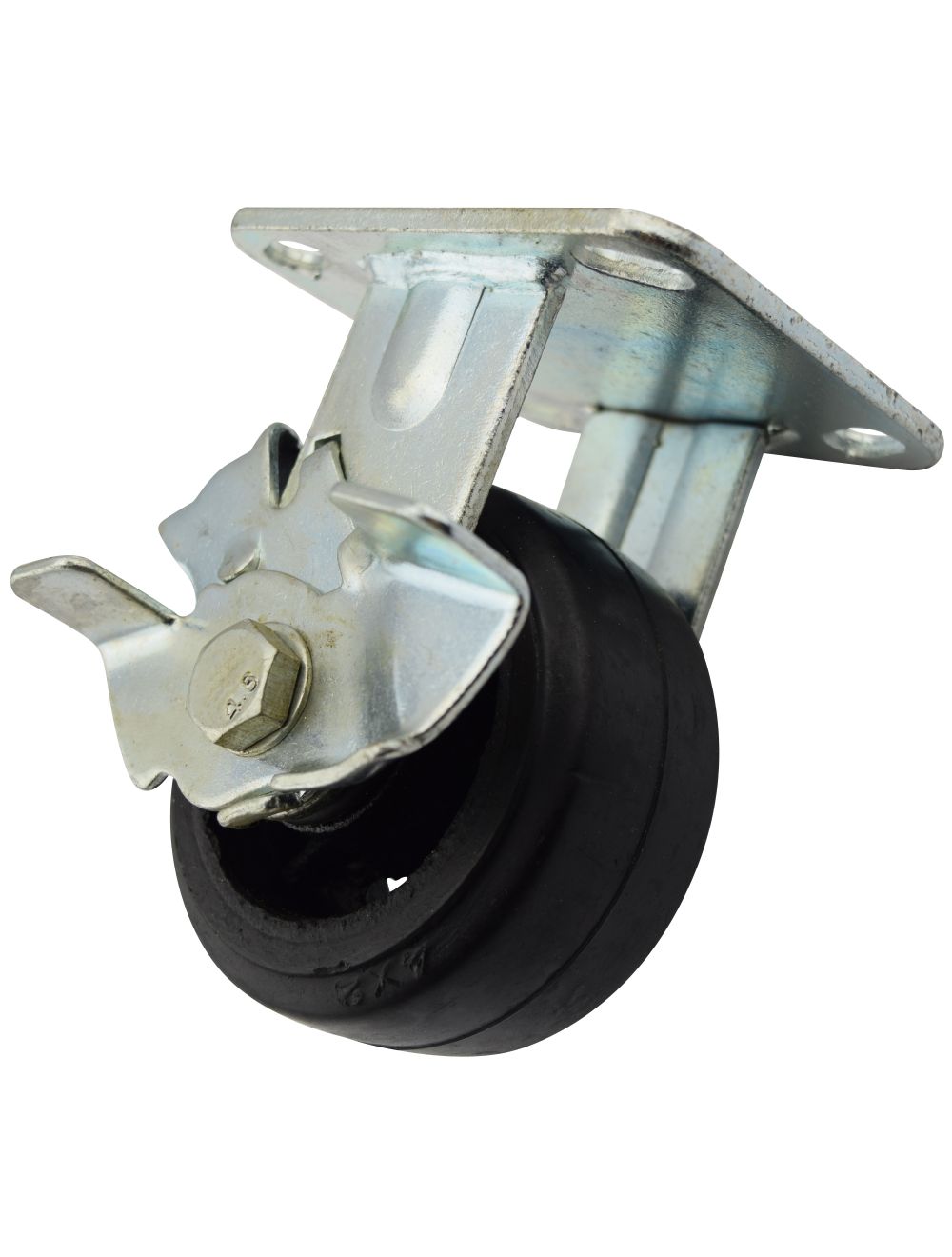 4" x 2" Rigid with Brake 285 lb Capacity Mold-On Rubber Steel Caster