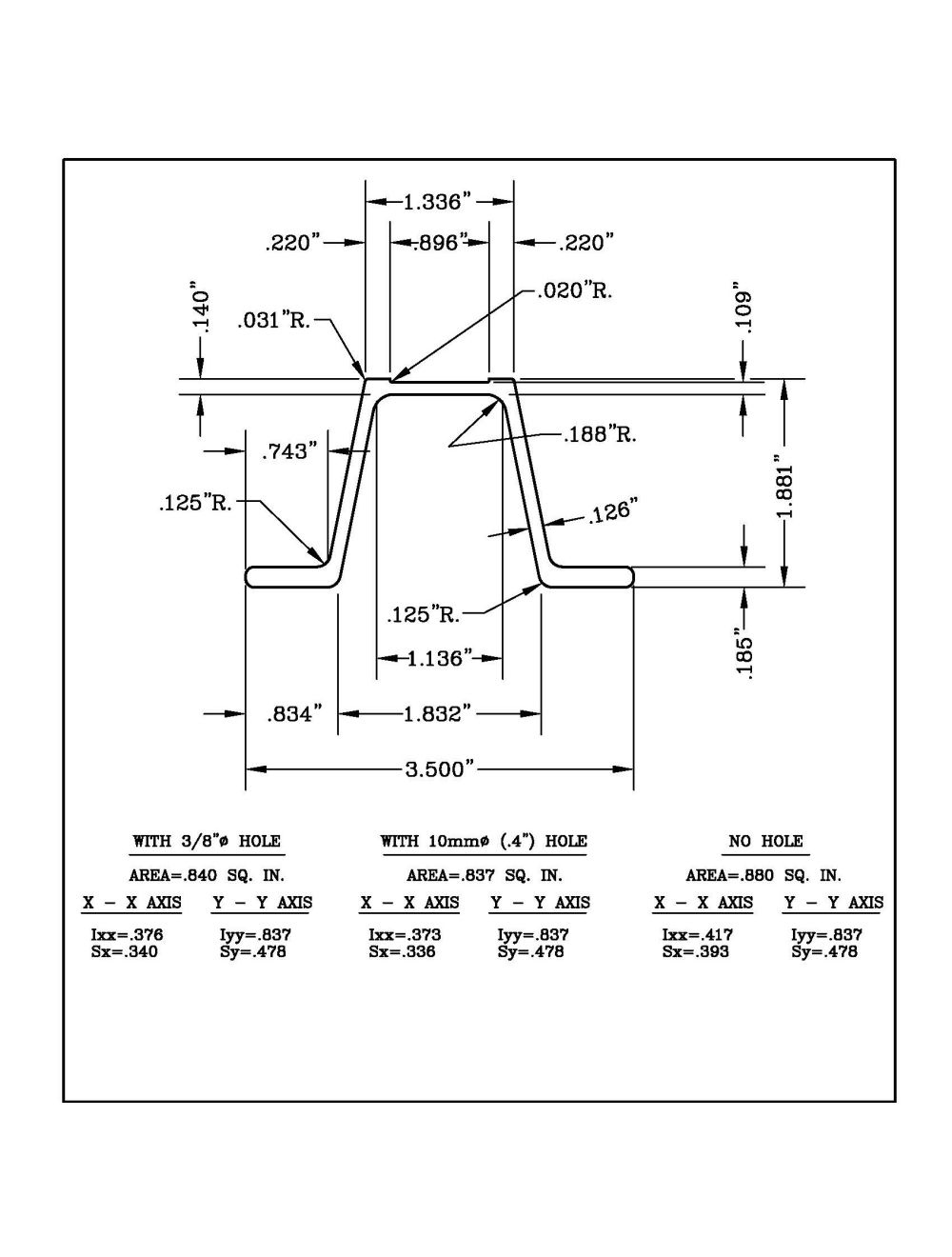 U CHANNEL POST 3# RIB 12'