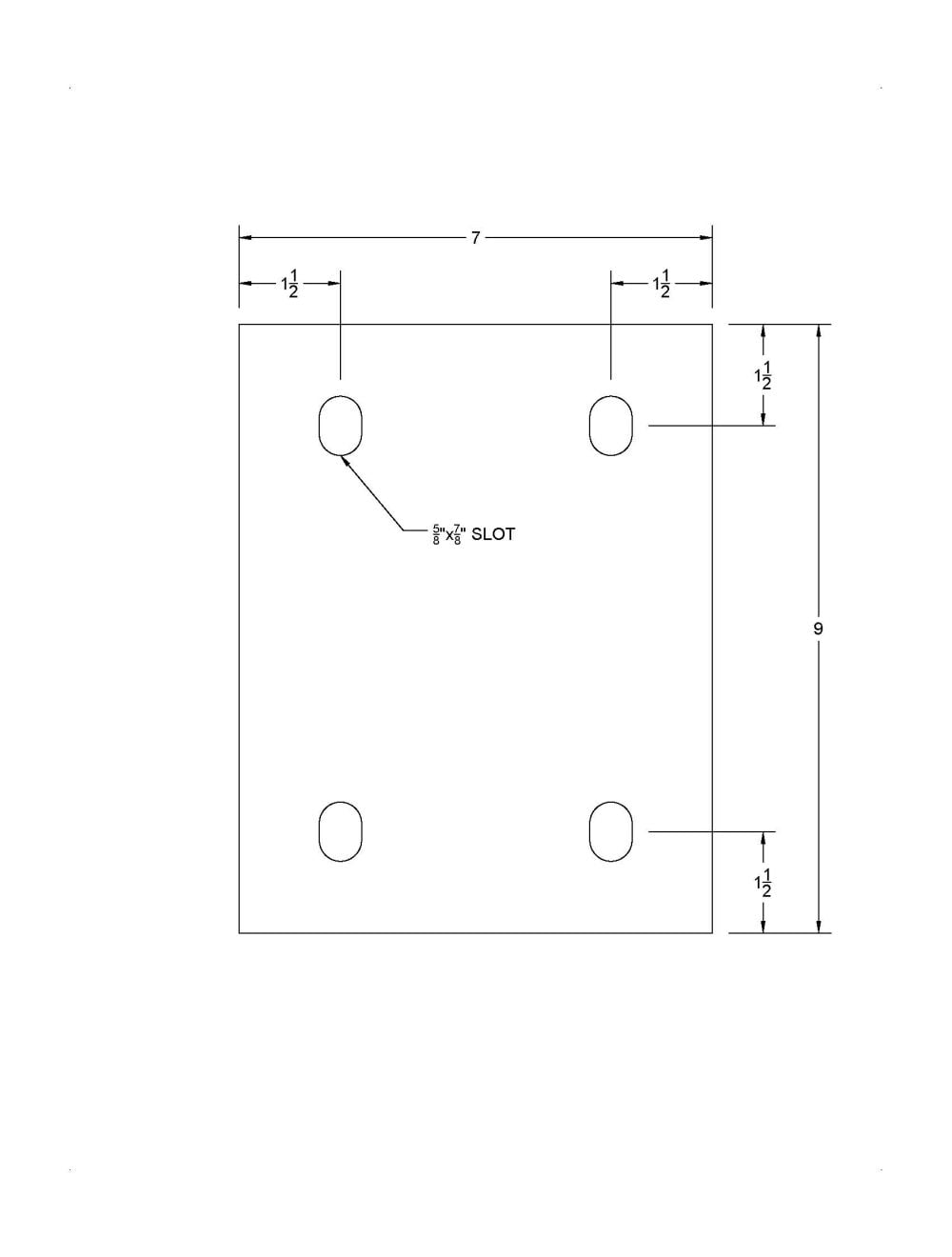 7" X 9" X 3/8" Steel Base Plate with 5/8" x 3/4" Slotted Holes